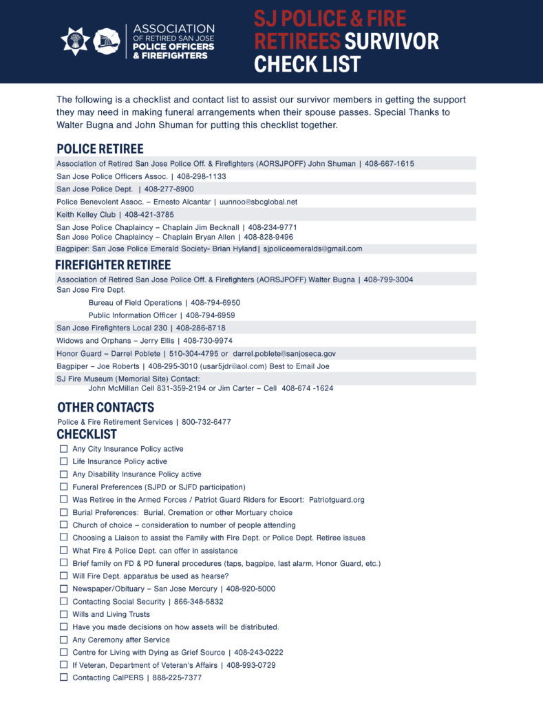 Survivor’s Checklist – Association of Retired San Jose Officers and ...